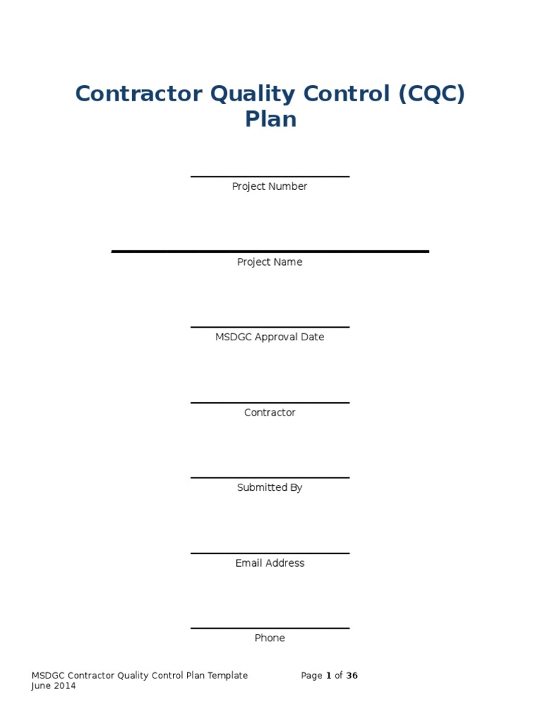 MSDGC Contractor QC Plan Template | PDF