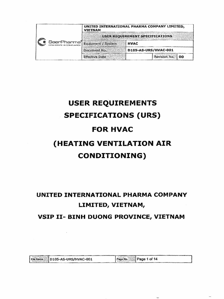 User Requirement Specification | PDF | Hvac | Duct (Flow)