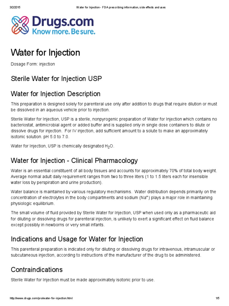 Sterile Water for Injection Overview | PDF | Injection (Medicine ...