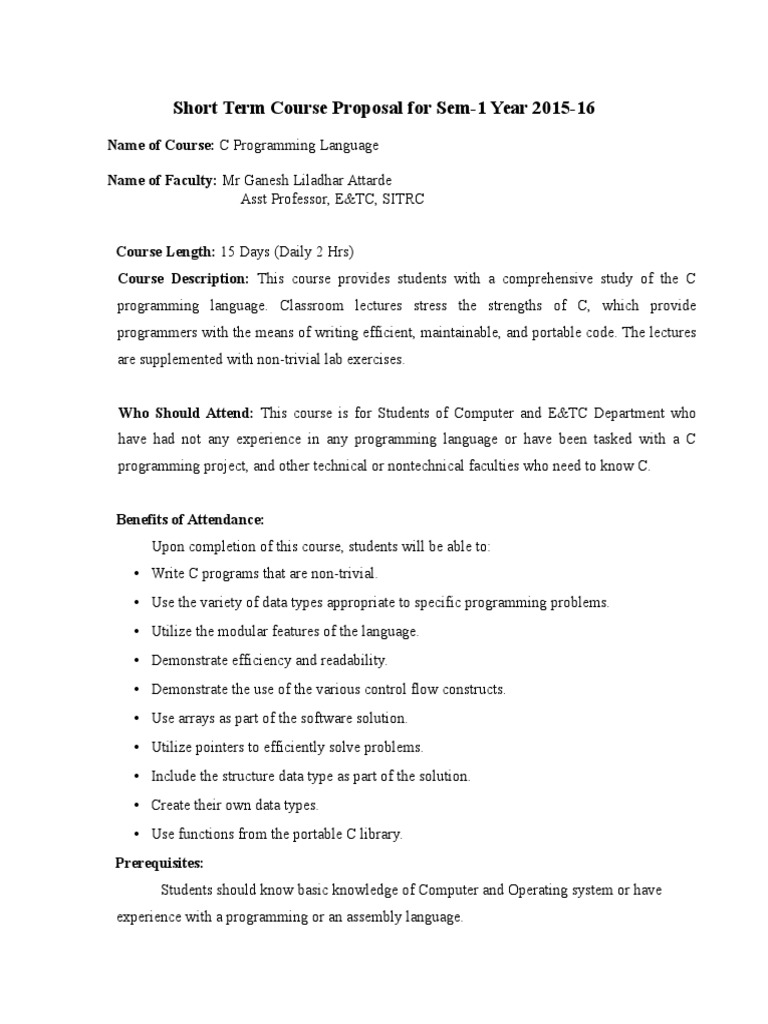 C Course Proposal C Programming Language Pointer Computer Programming 6970
