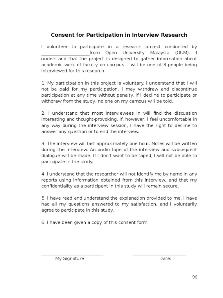 Consent For Participation in Interview Research | PDF | Interview | Consent