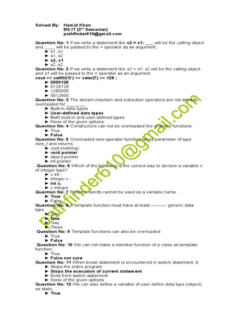 CS201 Solved MidTerm201 4 | PDF | C (Programming Language) | Constructor (Object Oriented ...