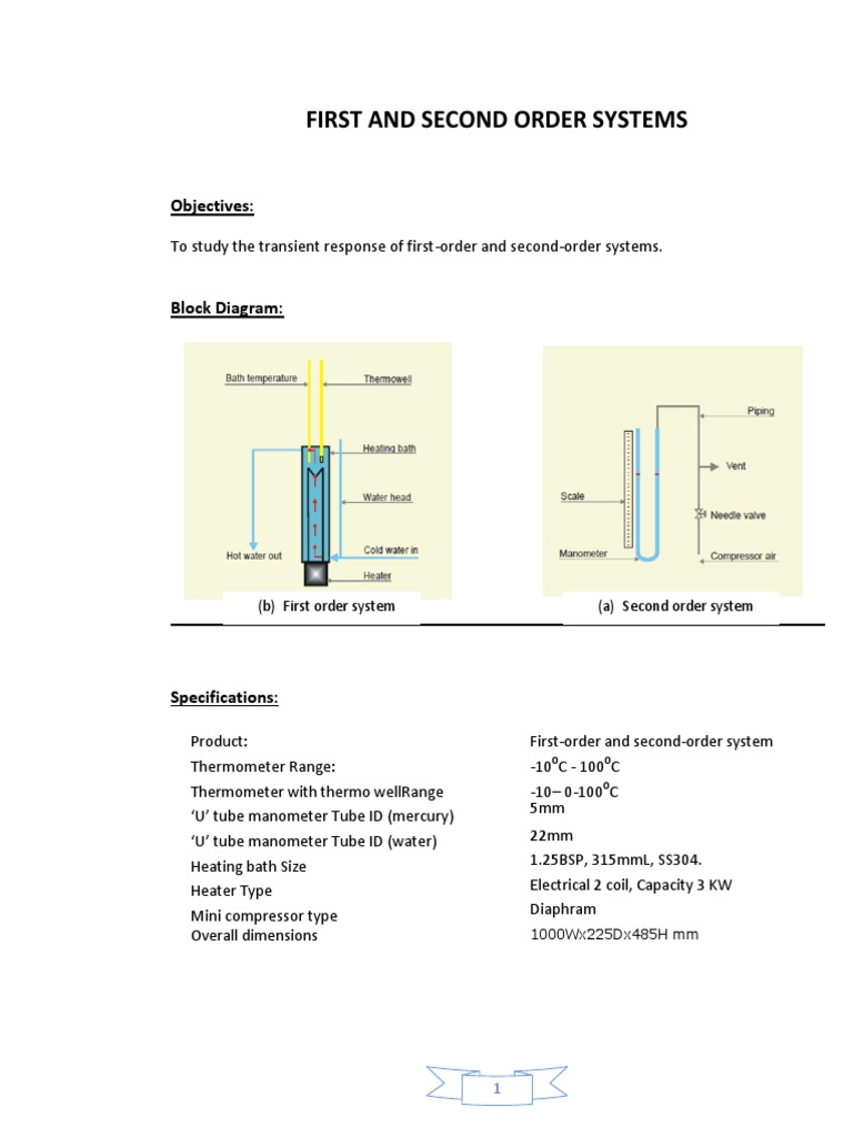 First And Second Order Systems Pdf Thermometer Temperature