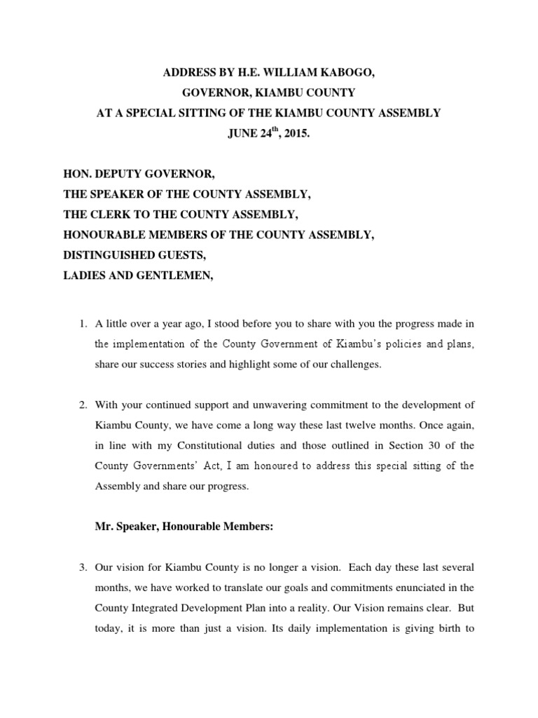 State of The County Address. | PDF | Kenya | Agriculture