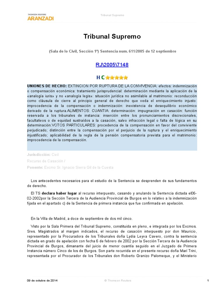Jur - TS (Sala de Lo Civil, Seccion 1a) Sentencia Num. 611-2005 de 12 Septiembre - RJ - 2005 ...