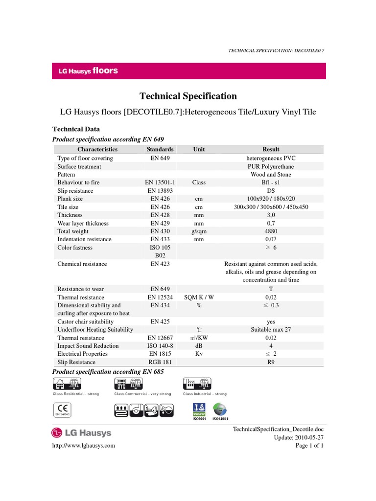 Technical Specification: LG Hausys Floors (DECOTILE0.7) :heterogeneous ...