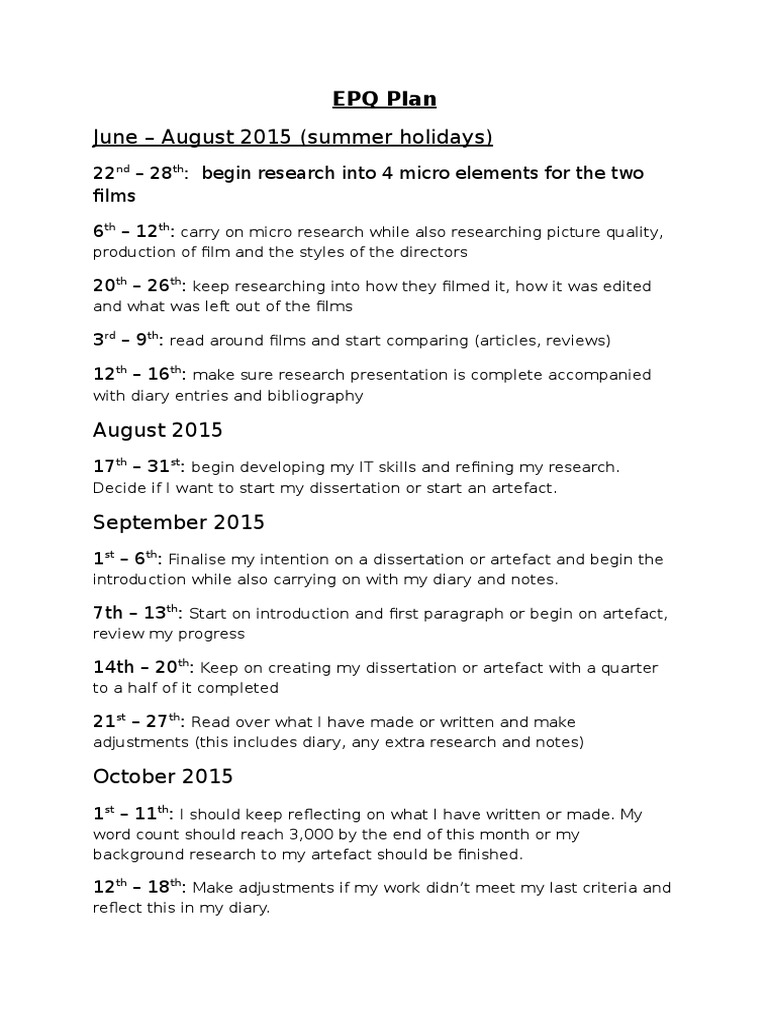 June - August 2015 (Summer Holidays) : EPQ Plan | PDF | Military Operations | Violence