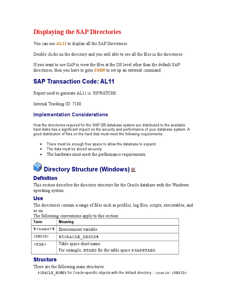 SAP Directory Display & Management Guide | PDF | Oracle Database ...