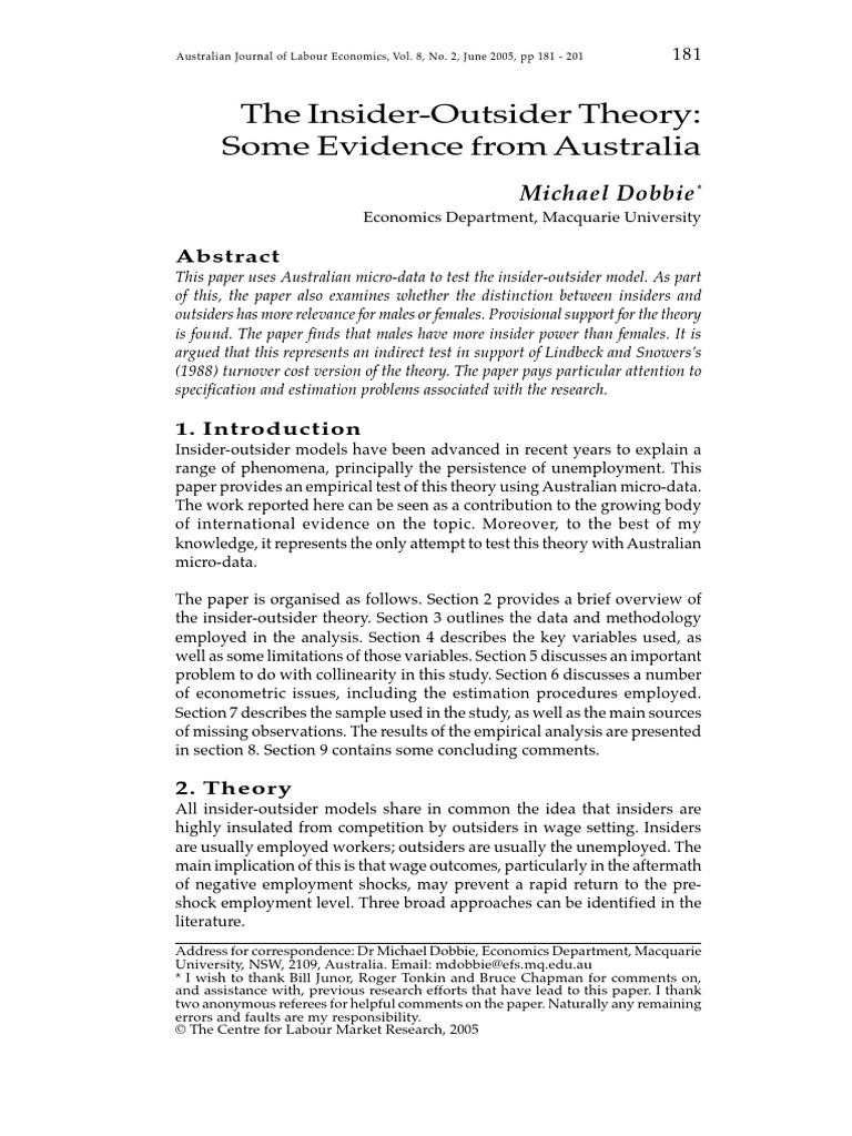 Insider Outsider Theory | PDF | Heteroscedasticity | Unemployment