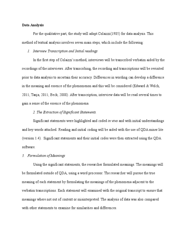 A Seven-Step Method for Qualitative Data Analysis Using Colaizzi's ...