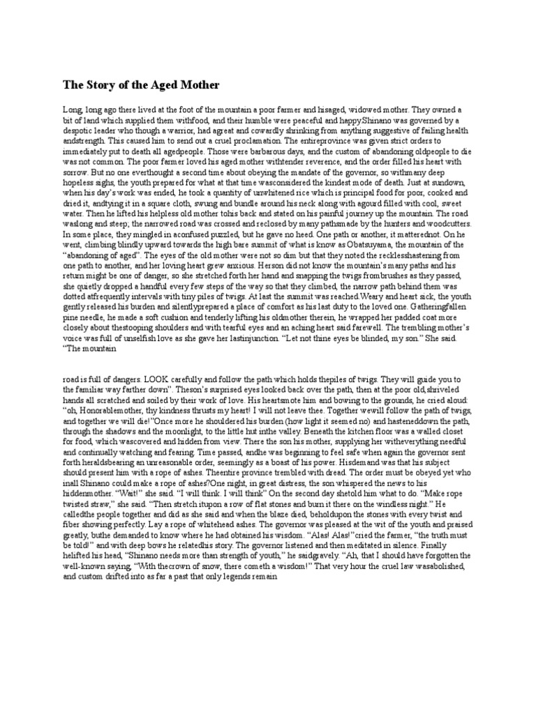 The Story of The Aged Mother | PDF | Narration | Narrative