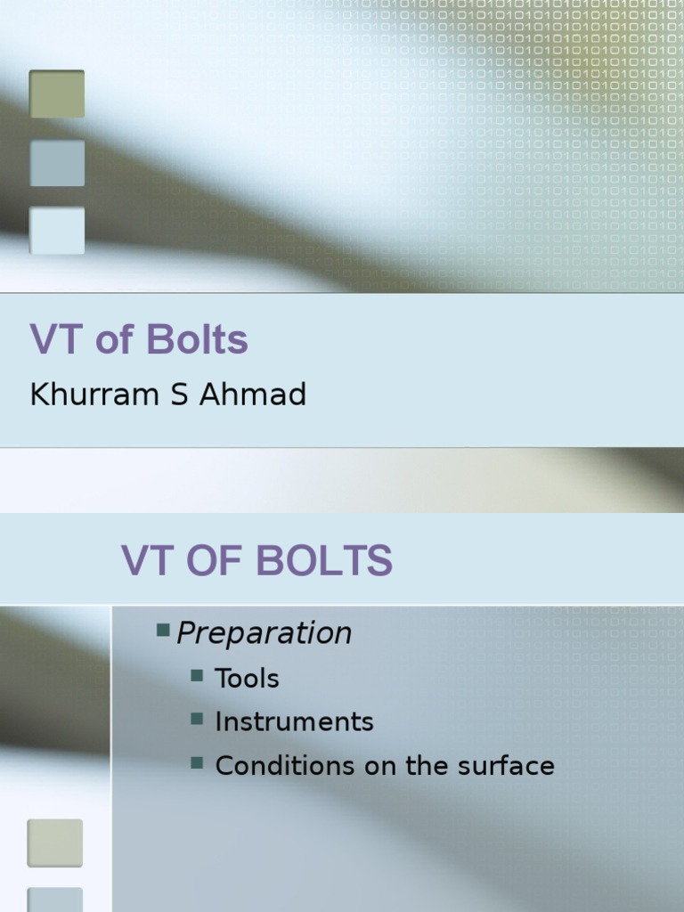 VT of Bolts: Khurram S Ahmad | PDF | Technology & Engineering