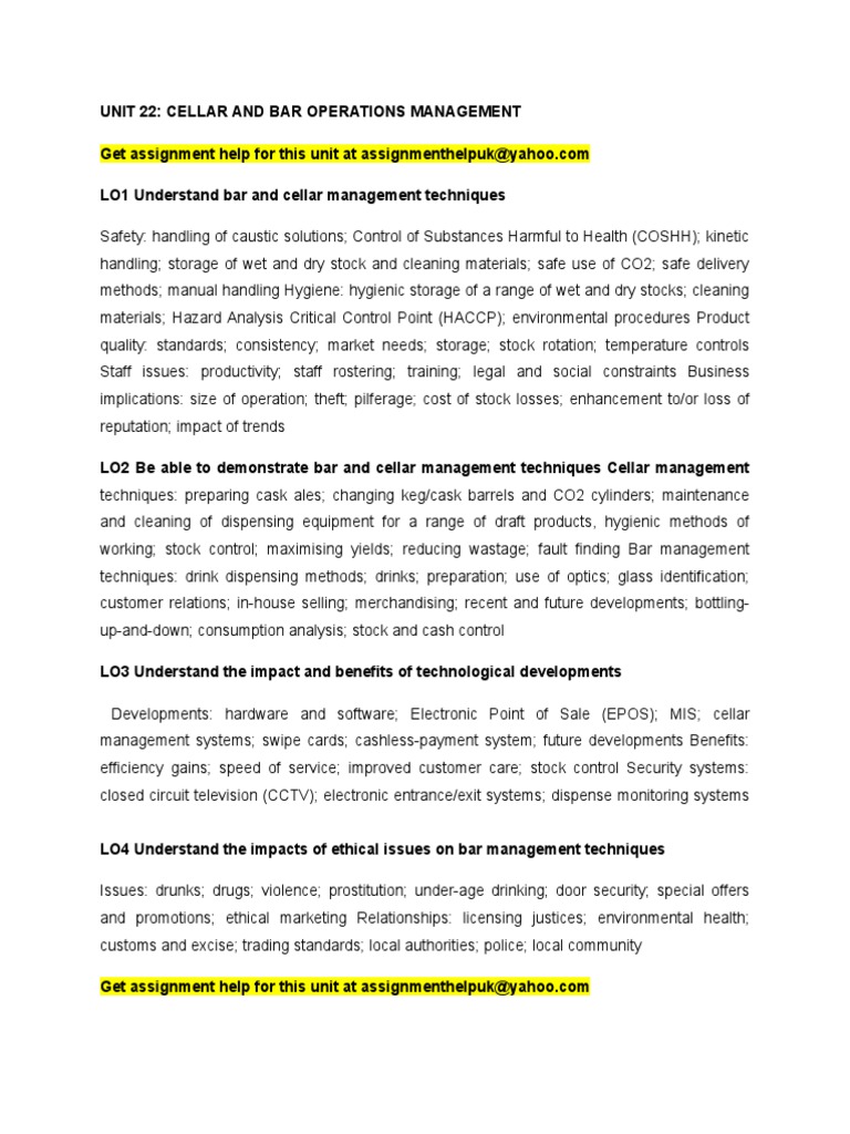Unit 22: Cellar and Bar Operations Management | PDF | Barrel | Point Of ...