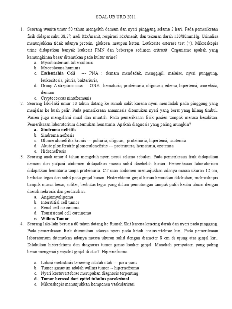 Soal Blok Urogenital 2011 | PDF
