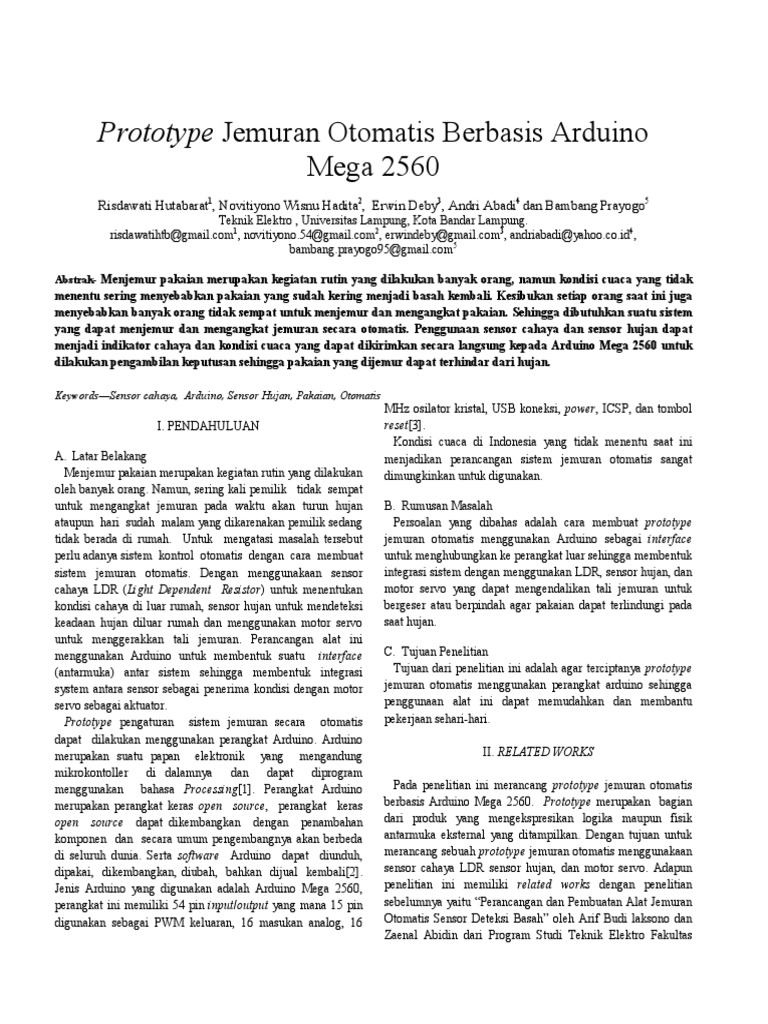Prototype Jemuran Otomatis Berbasis Arduino | PDF