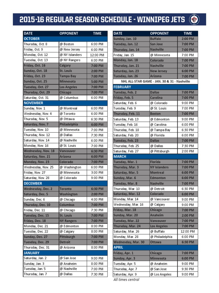 2015-16 Jets Regular Season Schedule | PDF