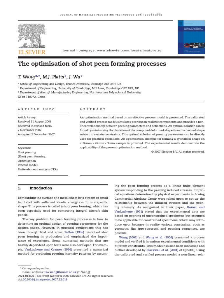 The Optimisation of Shot Peen Forming Processes | PDF | Yield (Engineering) | Mathematical ...