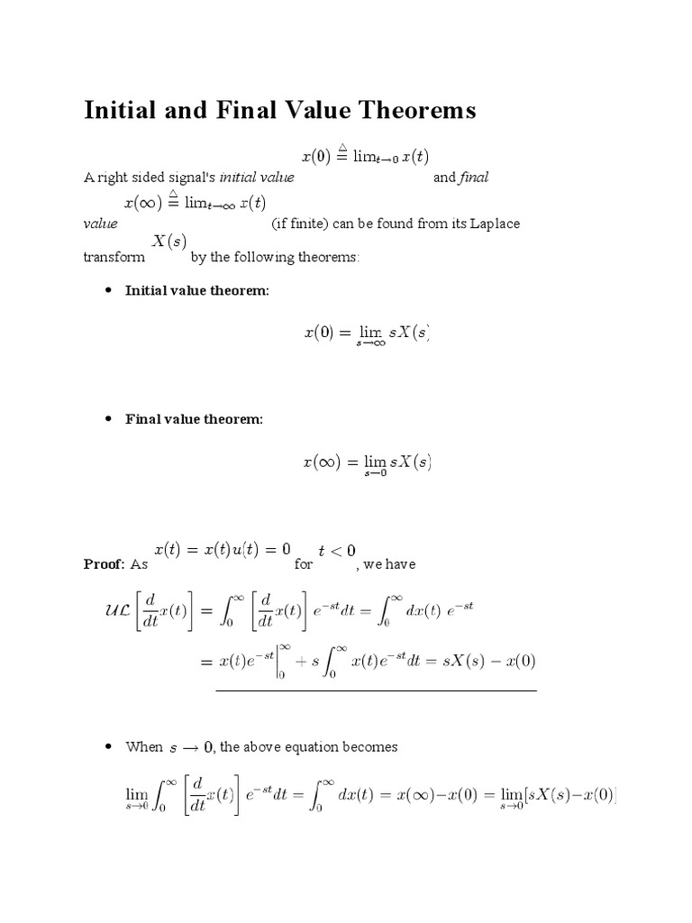 Initial and Final Value Theorems | PDF | Laplace Transform ...