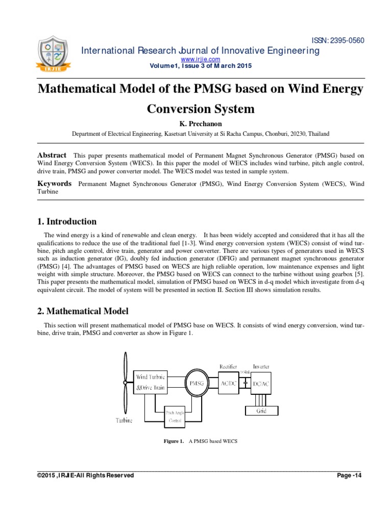 Mathematical Model of The PMSG Based On Wind Energy Conversion System ...