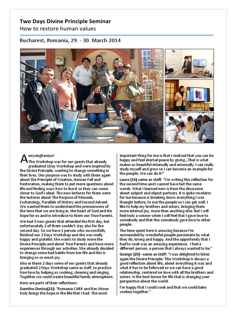 How To Restore Human Values: Two Days Divine Principle Seminar | PDF ...