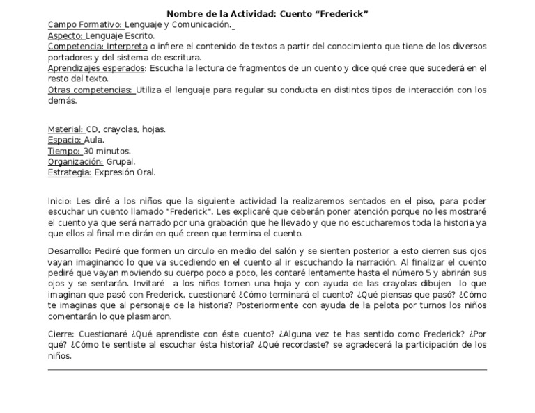 Actividad Cuento "Frederick" Infantil | PDF
