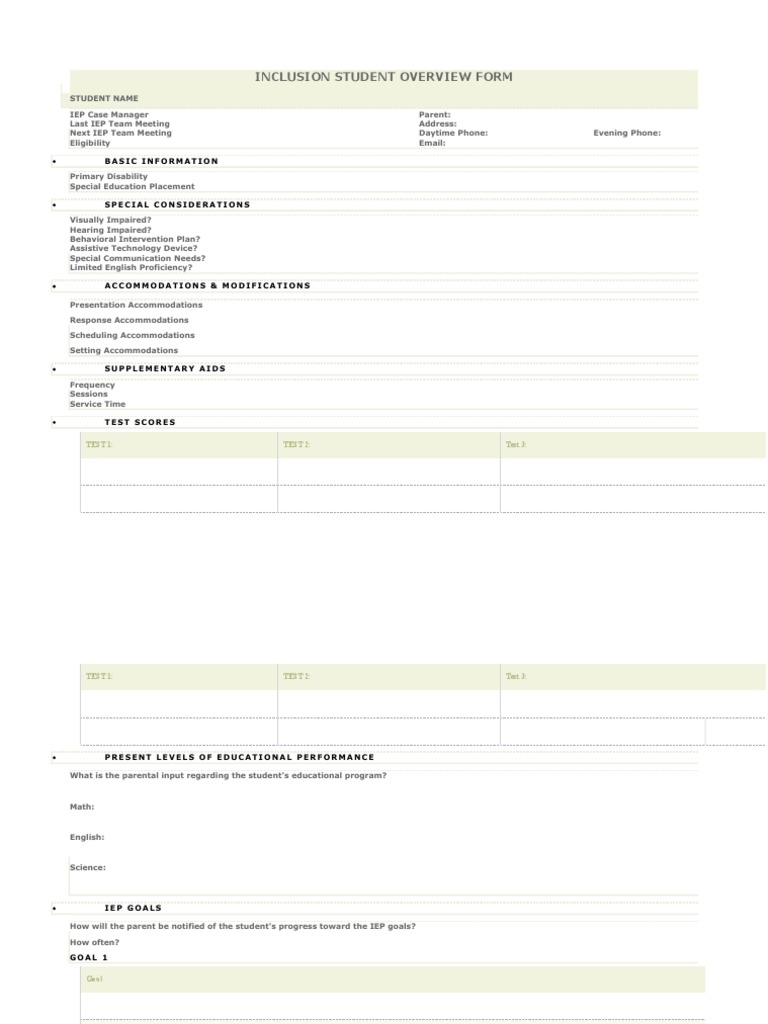 IEP Student Overview Form Template | PDF