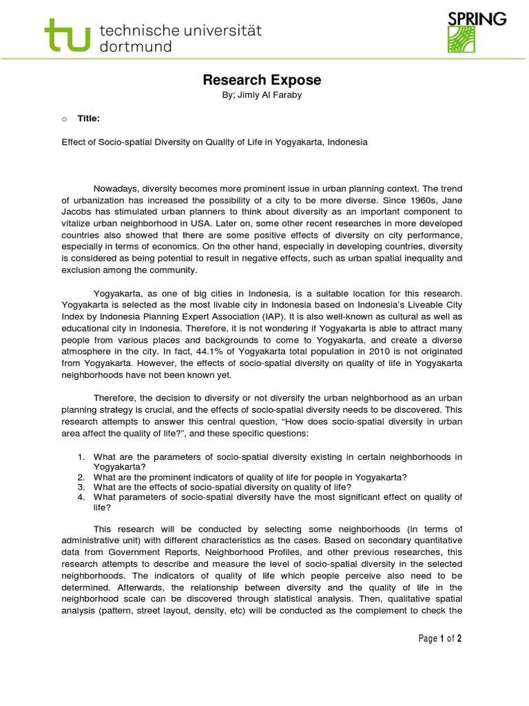 Research Expose: Title | PDF | Neighbourhood | Quality Of Life