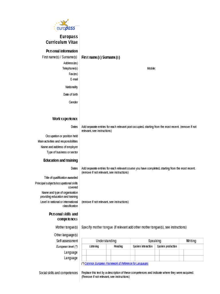 CV Europass (Engleza) | Download Free PDF | Competence (Human Resources ...