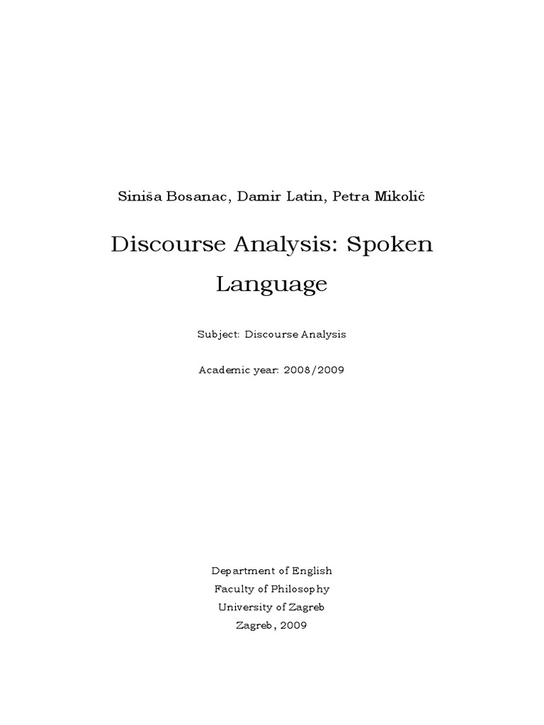 Discourse Analysis of Spoken Language | PDF | Conversation | Secondary ...