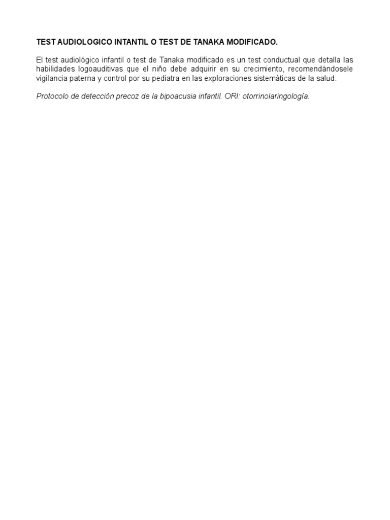 Test de Tanaka: Evaluación Auditiva Infantil | PDF | Relaciones ...