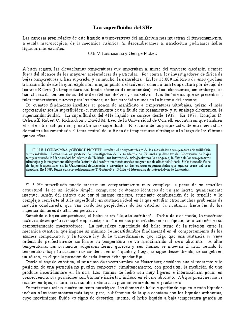 Superfluidez del helio-3 a bajas temperaturas | PDF | Boson | Helio