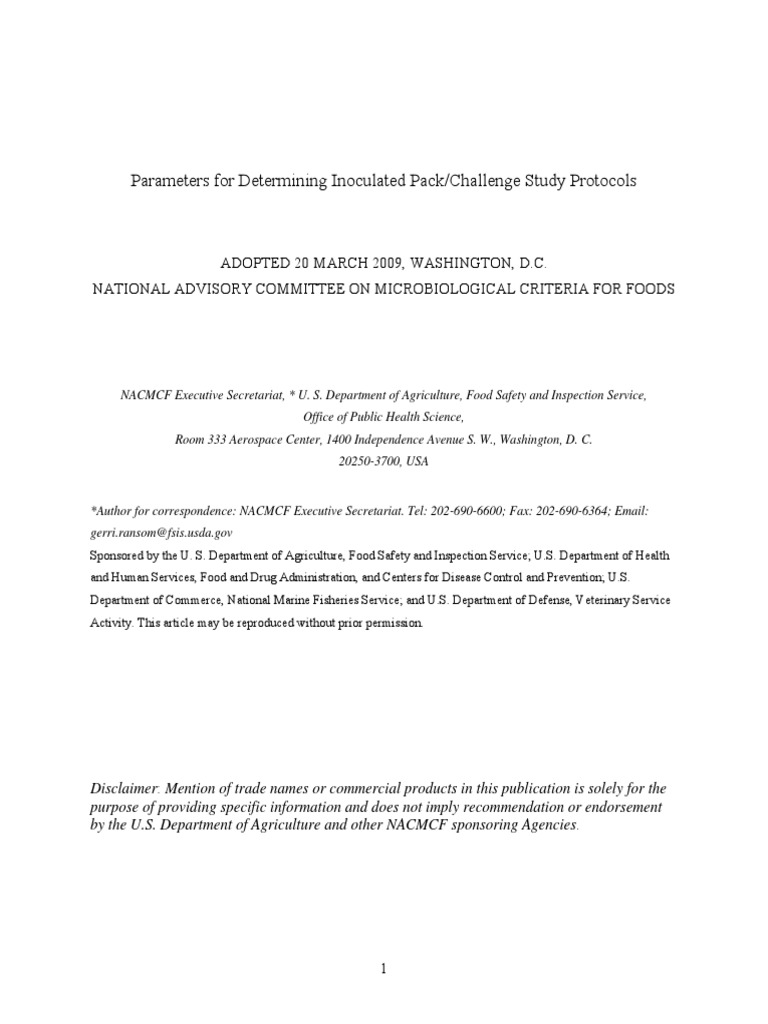 NACMCF Inoculated Pack 2009F | PDF | Food And Drug Administration | Foods