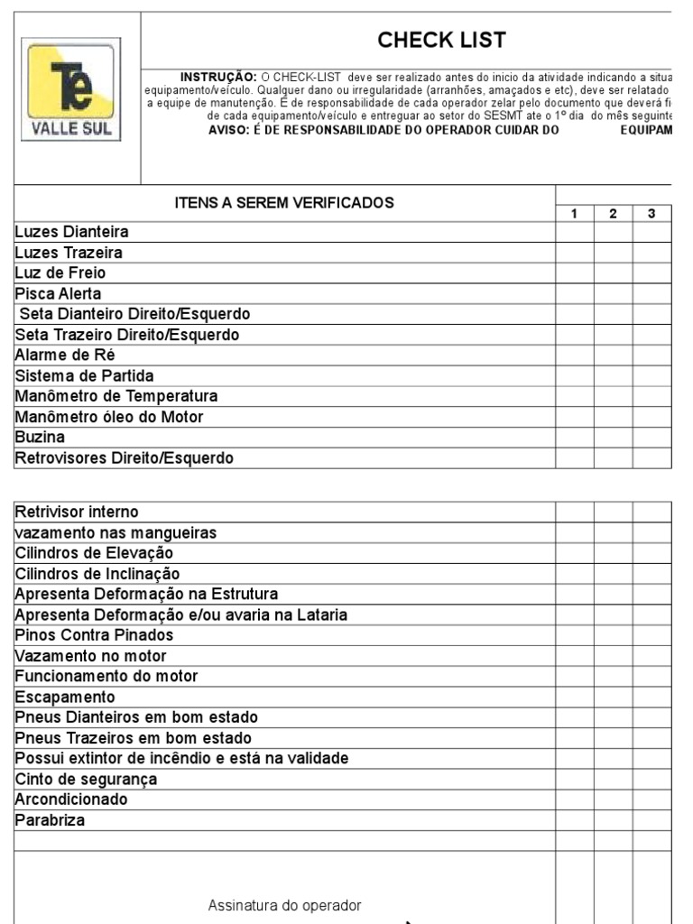 Verificação Check-List Mensal | PDF | Science | Engenharia