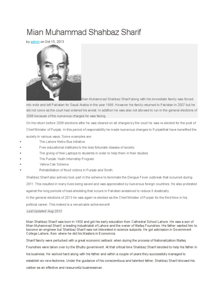 Mian Muhammad Shahbaz Sharif | PDF | Nawaz Sharif | Government Of Pakistan