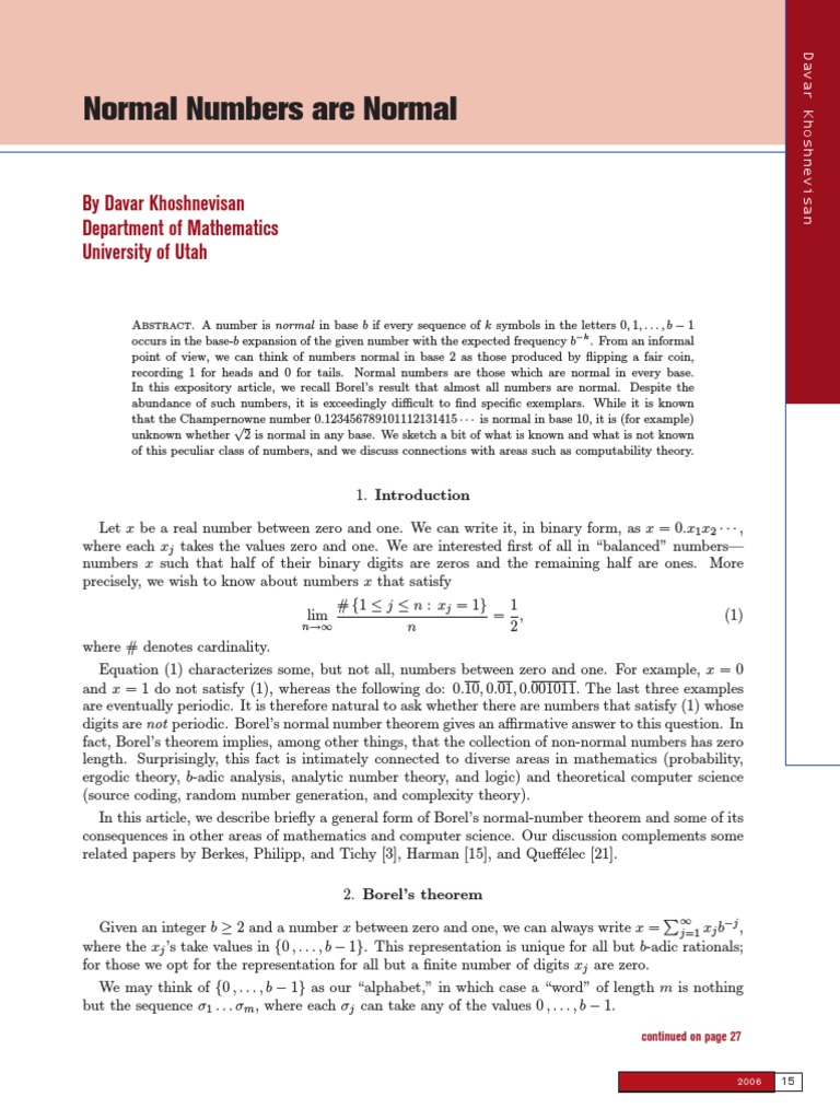 Normal Numbers Are Normal | PDF | Teaching Mathematics | Mathematical ...