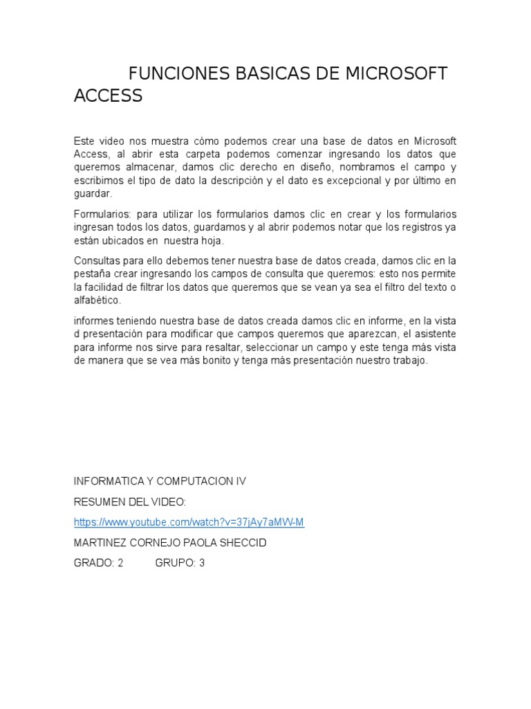 Funciones Basicas de Microsoft Access | PDF | SQL | Bases de datos
