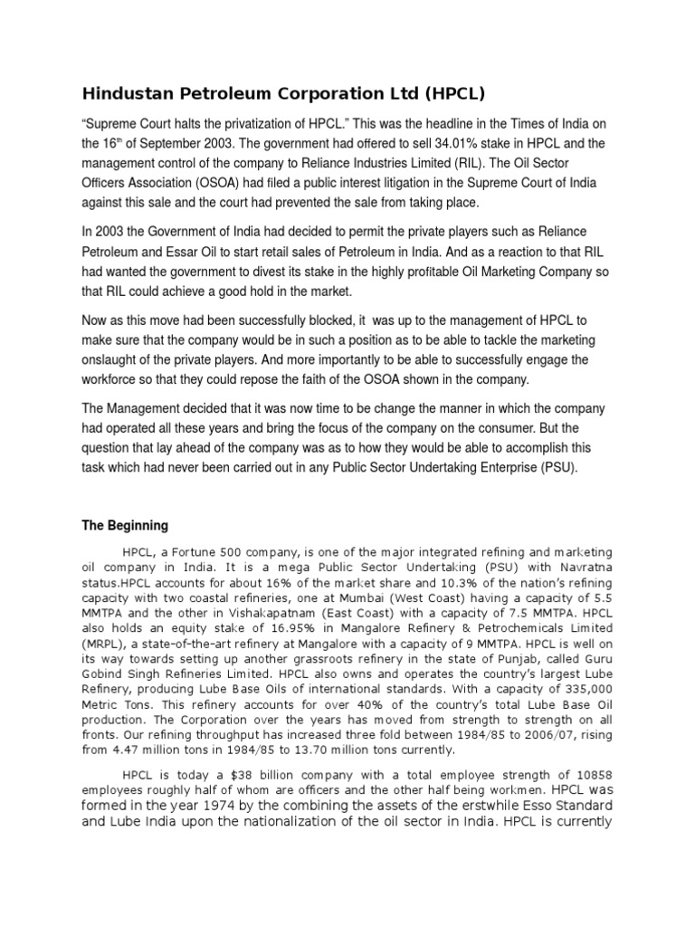 HPCL's Strategic Response to Privatization | PDF | Strategic Management ...