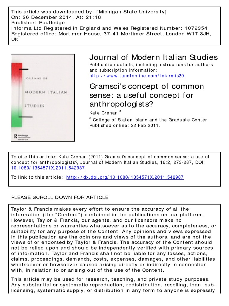 Common Sense and Culture | PDF | Anthropology | Antonio Gramsci