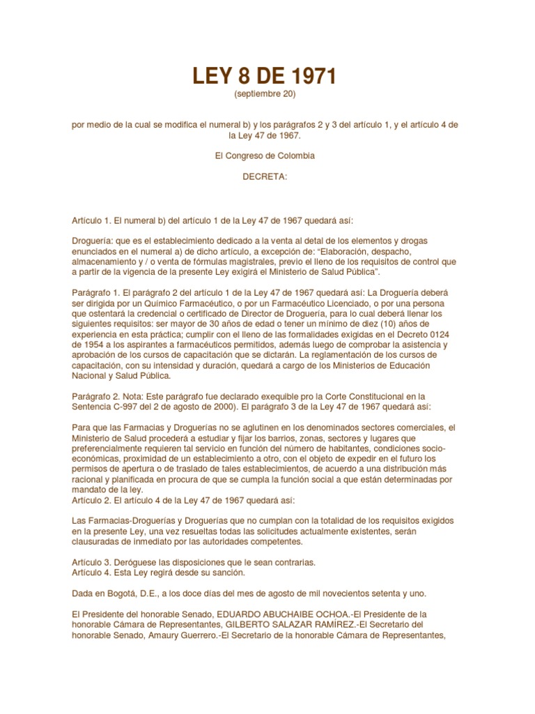 Ley 8 de 1971 | PDF | Farmacia | Farmacéutico
