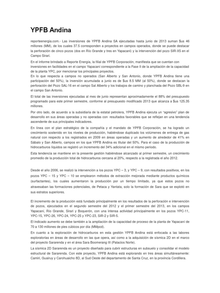 Inversiones y Crecimiento de YPFB Andina | PDF | Naturaleza | Business