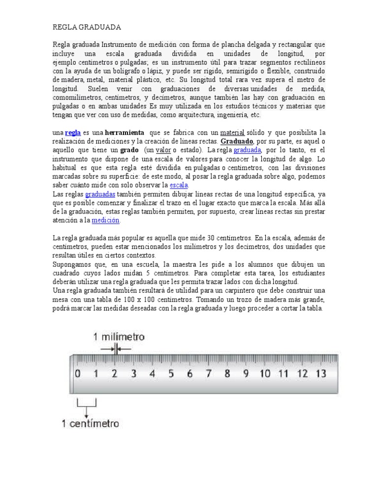 Partes y uso de la regla graduada | PDF | Instrumento de medición | Equipo