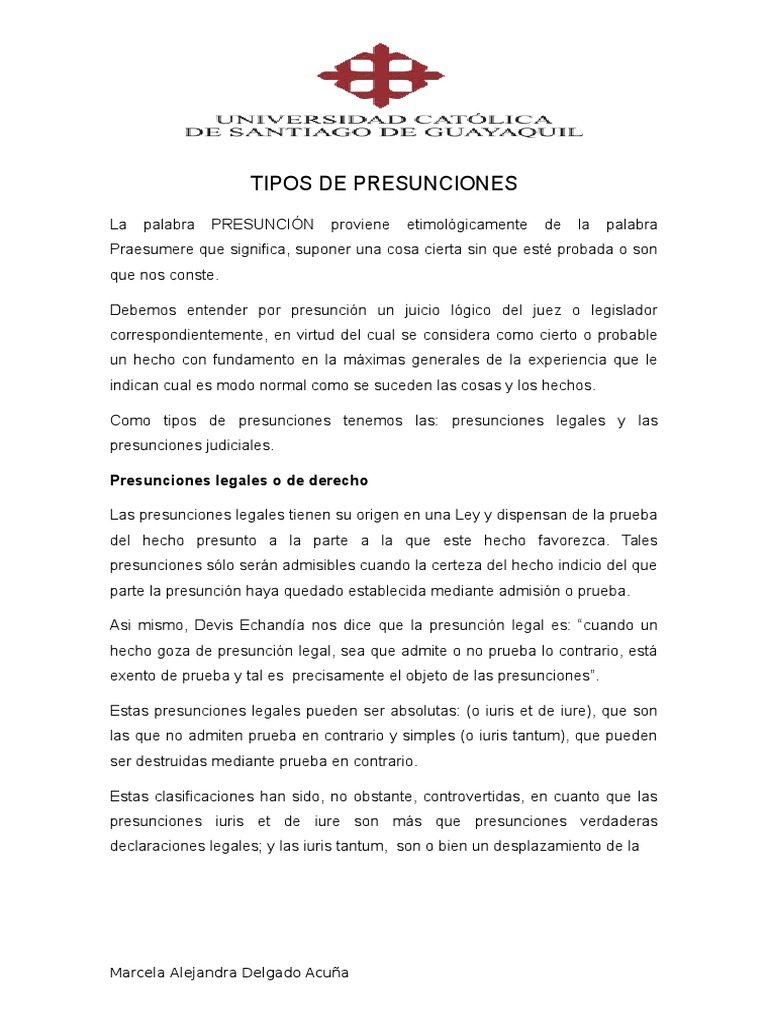 Tipos de Presunción (1) | Evidencia (ley) | Epistemología | Prueba ...
