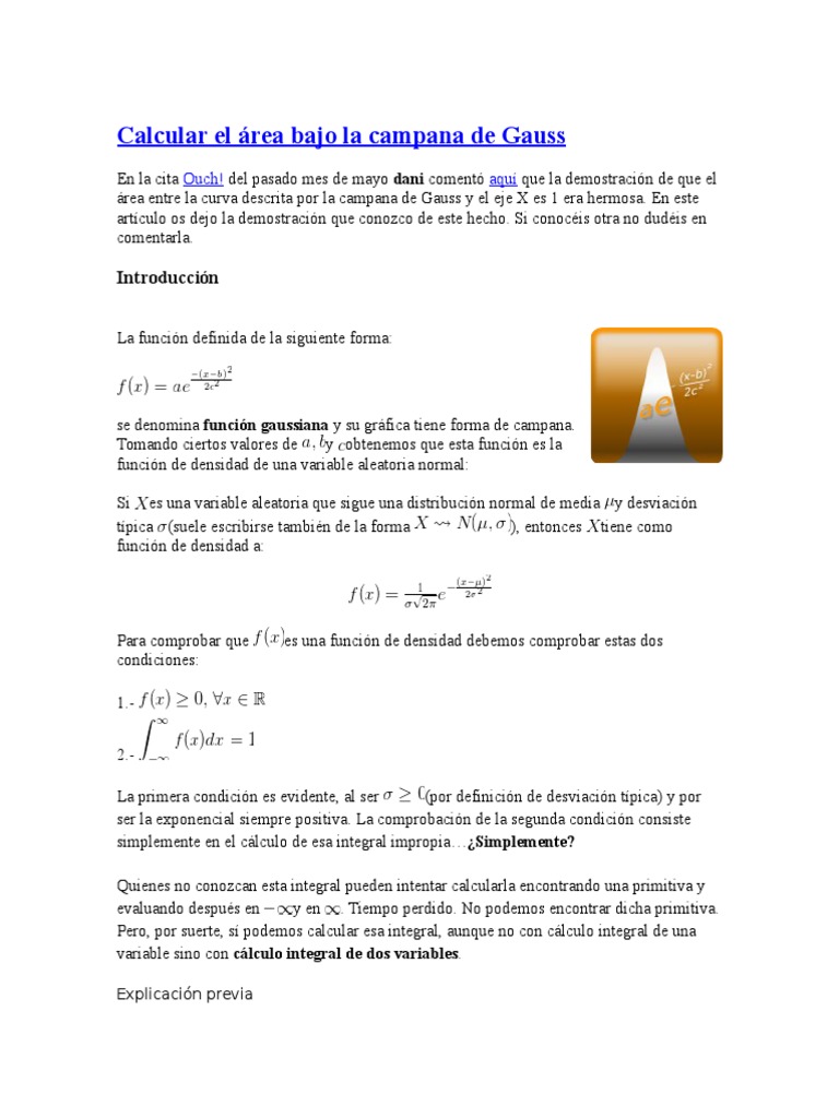 Calculo El Área Bajo La Campana de Gauss | PDF | Integral | Distribución normal