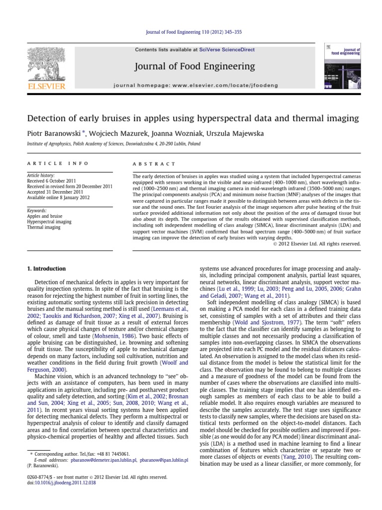 Early Bruise Detection in Apples Using Imaging | PDF | Principal ...