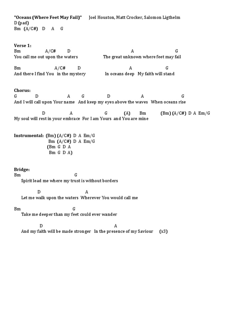 Oceans Guitar Chords and Lyrics | PDF