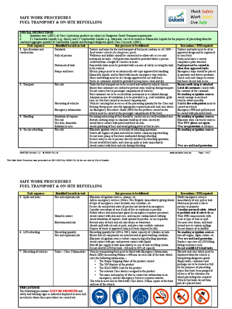 Fuel Transport & On-Site Refuelling PDF | PDF | Dangerous Goods | Oil ...