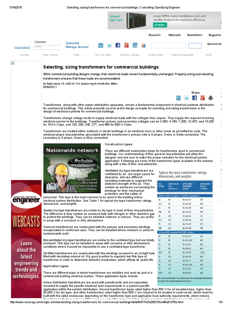 Selecting Sizing Transformers For Commercial Buildings Consulting