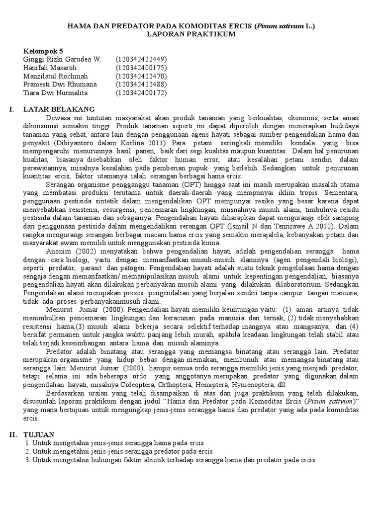 Hama Dan Predator Pada Komoditas Ercis | PDF