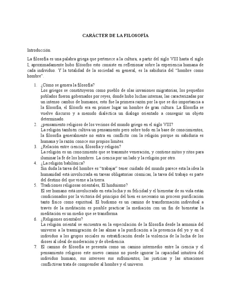 Carácter Filosófico y Religioso | PDF | Conocimiento | Epistemología