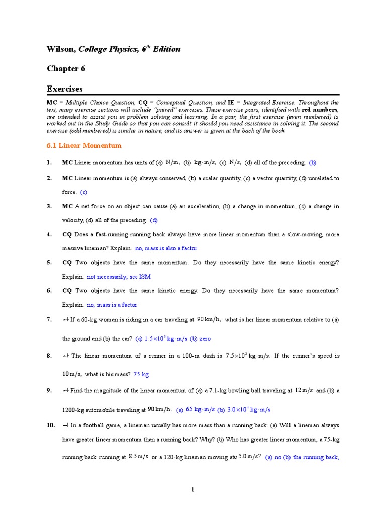 Momentum and Impulse Exercises | PDF | Collision | Momentum